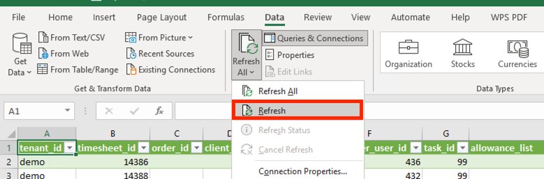 Data Share Connection Setup Excel Assignar Support
