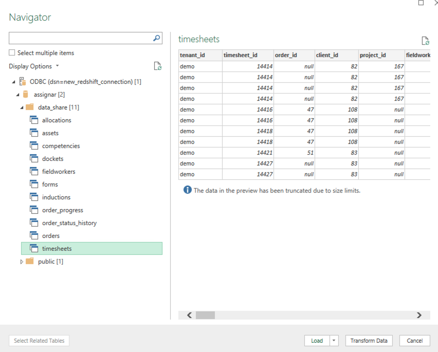 Data Share Connection Setup Excel Assignar Support