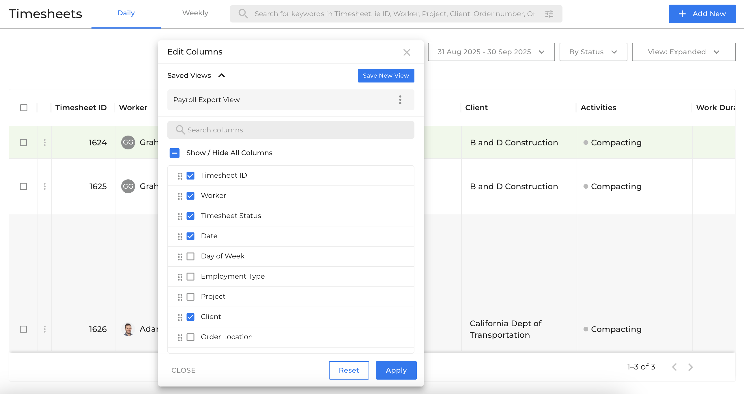 Expanded Timesheet List View – Assignar Support