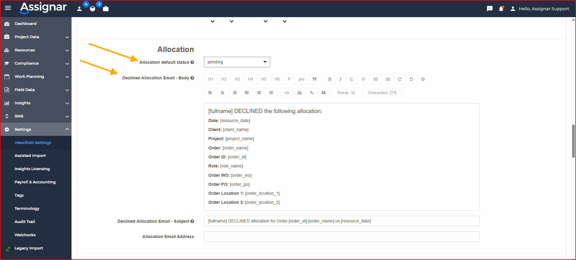 Using Assignment Statuses – Assignar Support