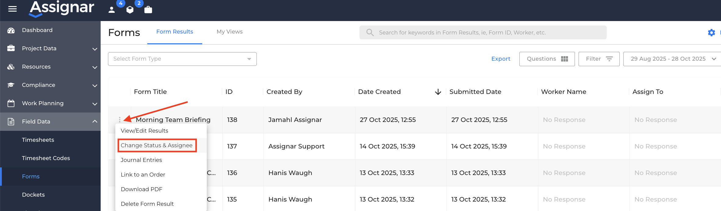 Analysing Form Results – Assignar Support