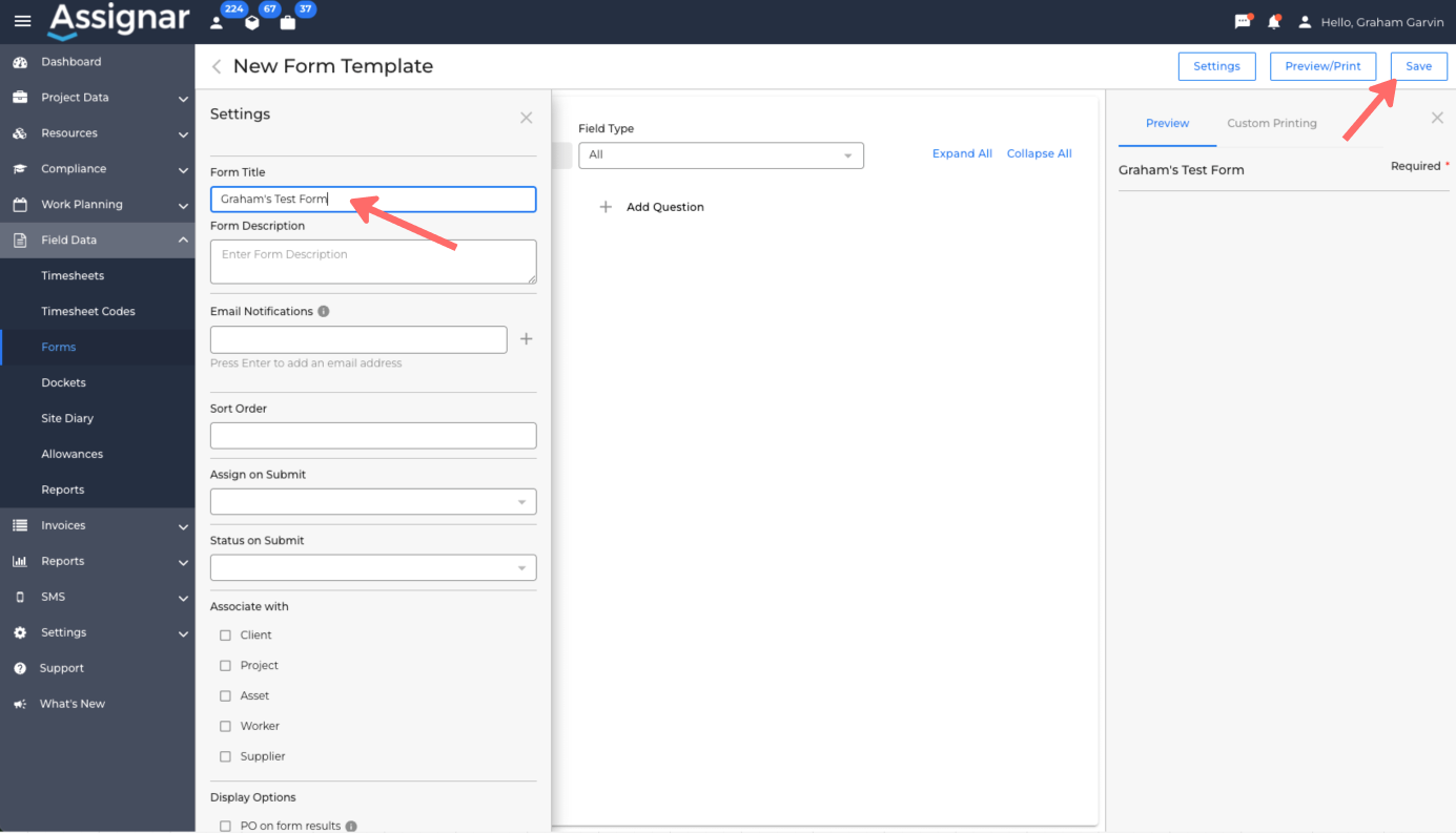 Build a Form – Assignar Support