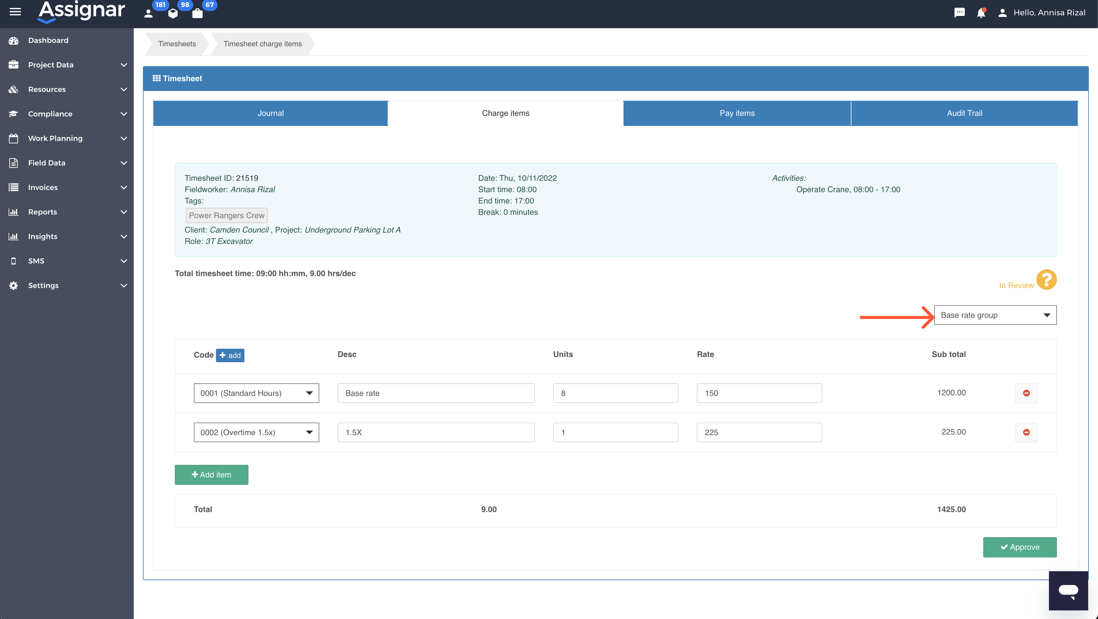Adding Charge Rates to a Timesheet – Assignar Support