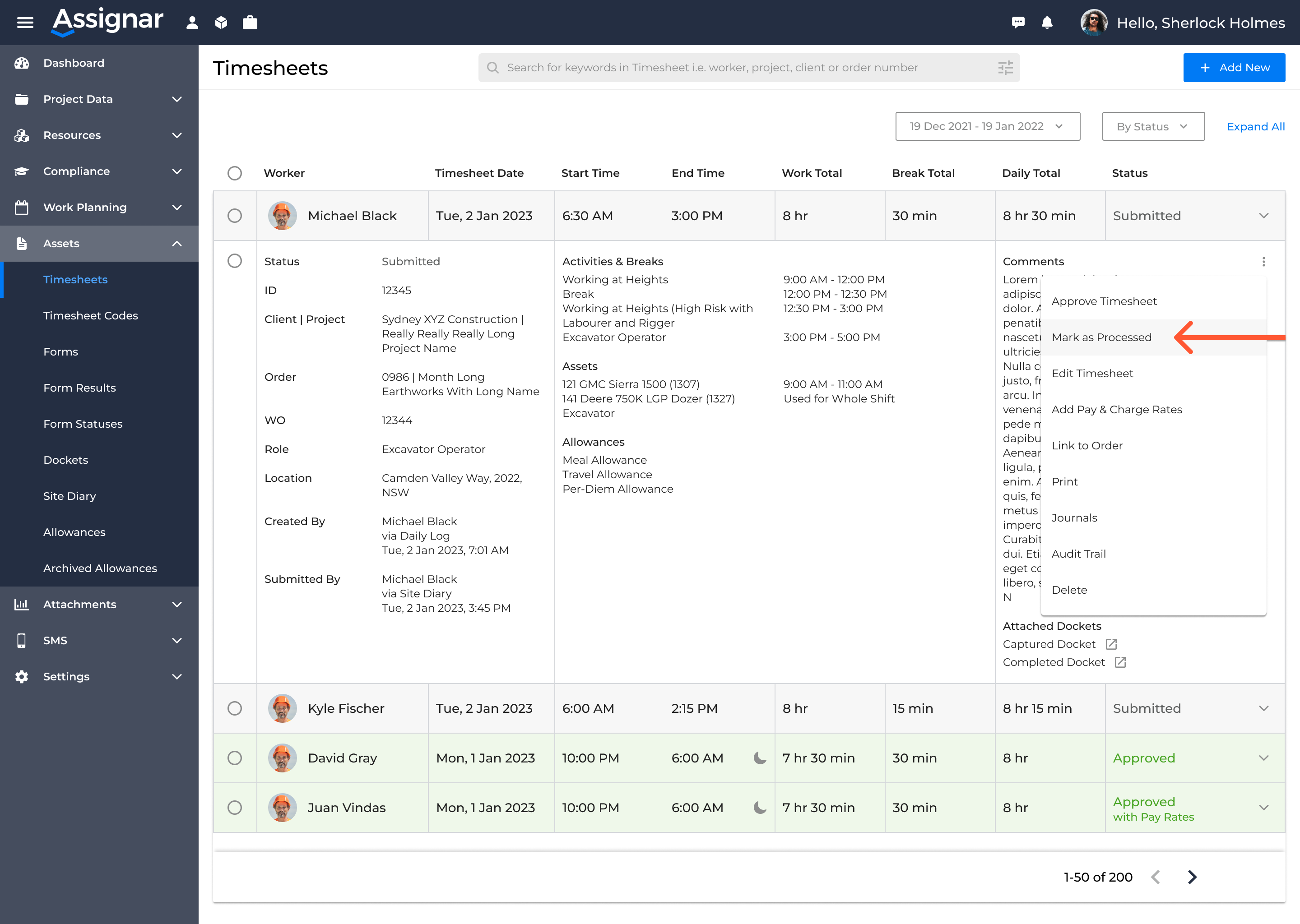 Mark Timesheet as Processed – Assignar Support