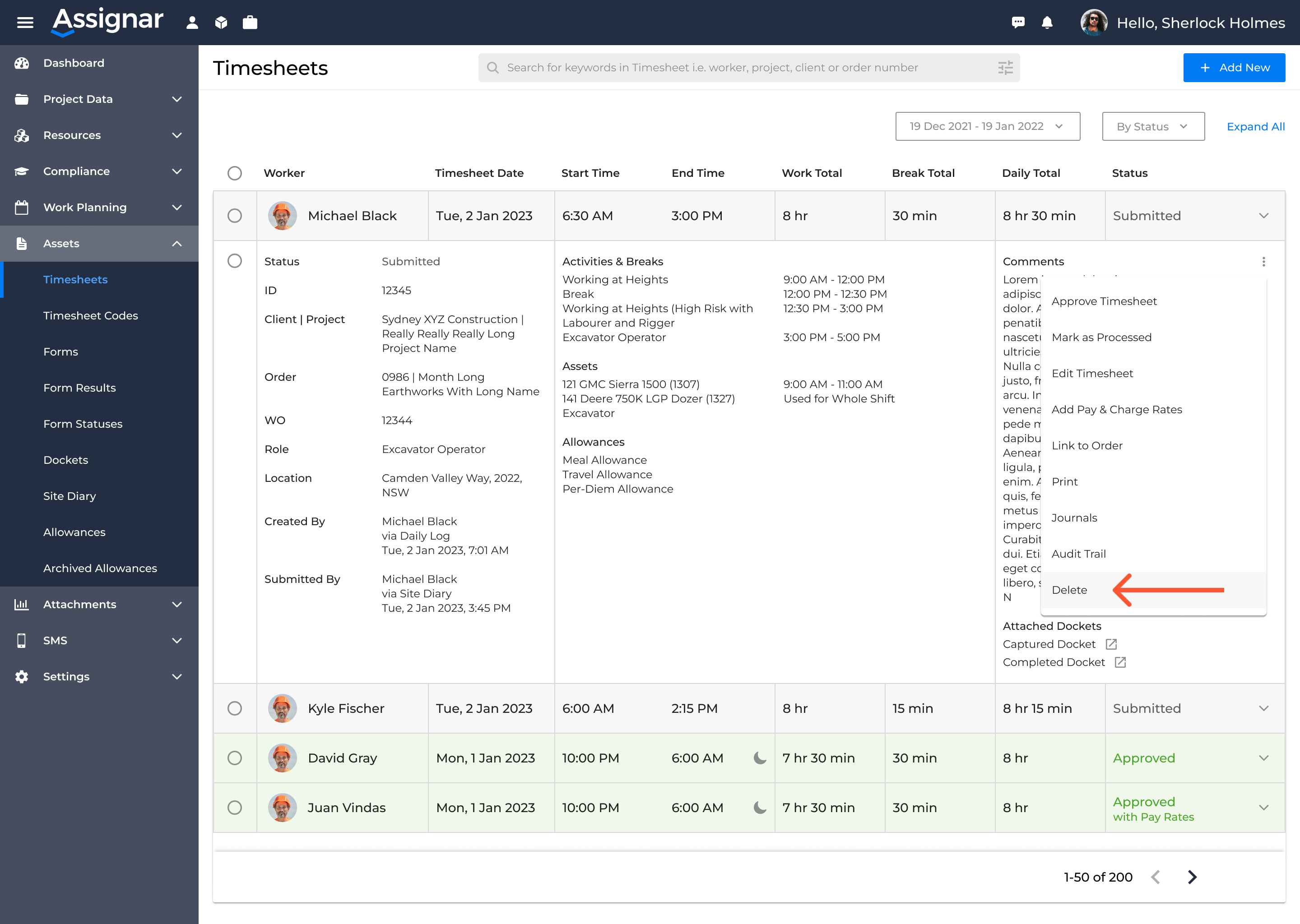 Delete a Timesheet – Assignar Support