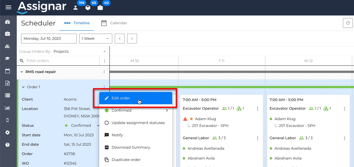 Updating Orders & Changing Up Resources – Assignar Support