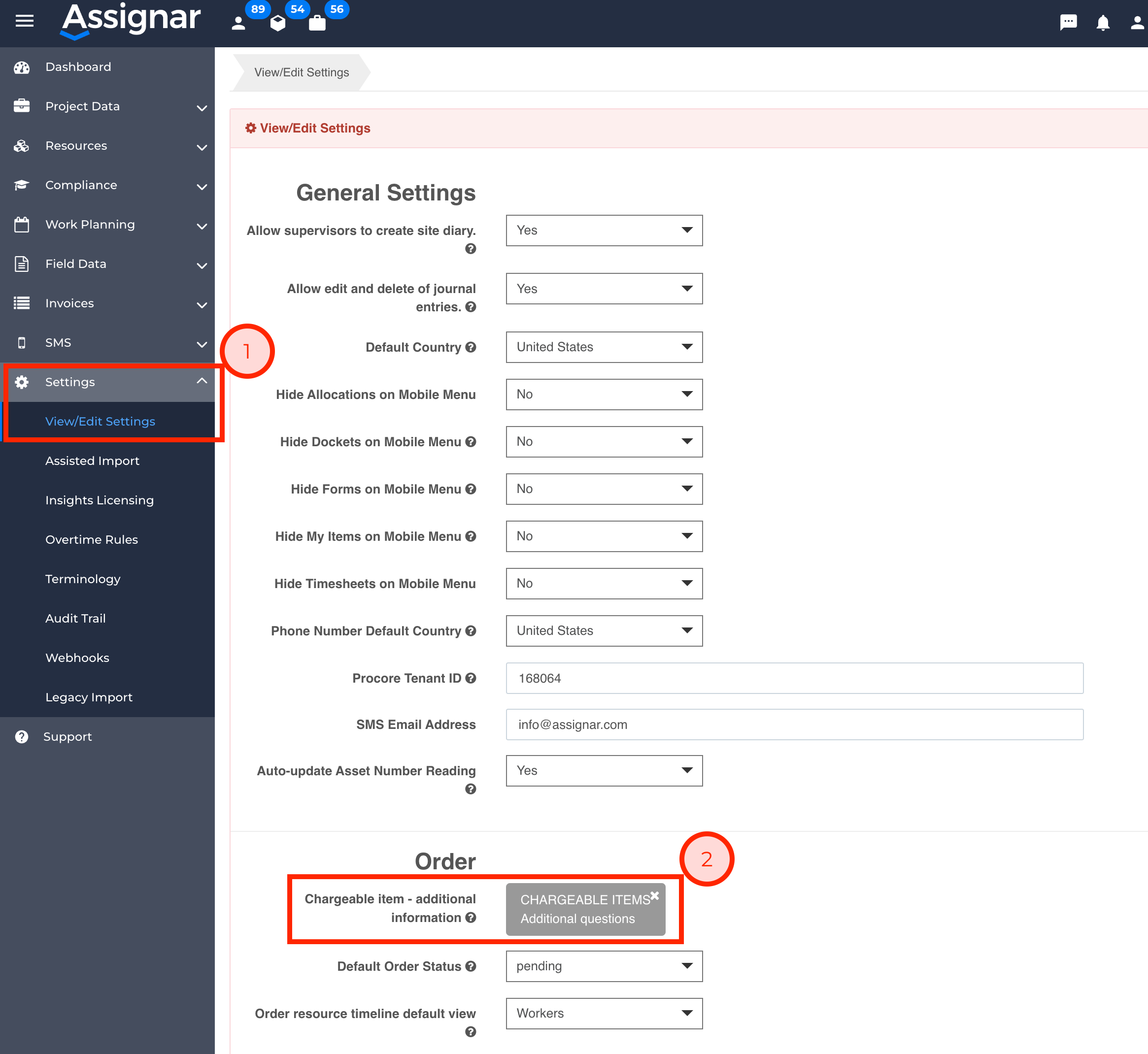 Add Additional Questions to Chargeable Items – Assignar Support